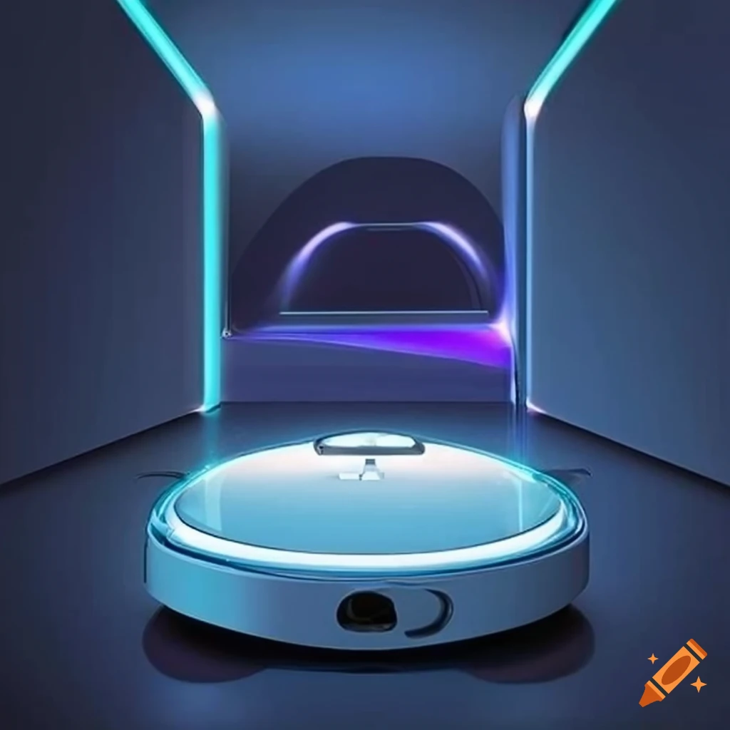 Futuristic living room with a robot vacuum cleaning on Craiyon
