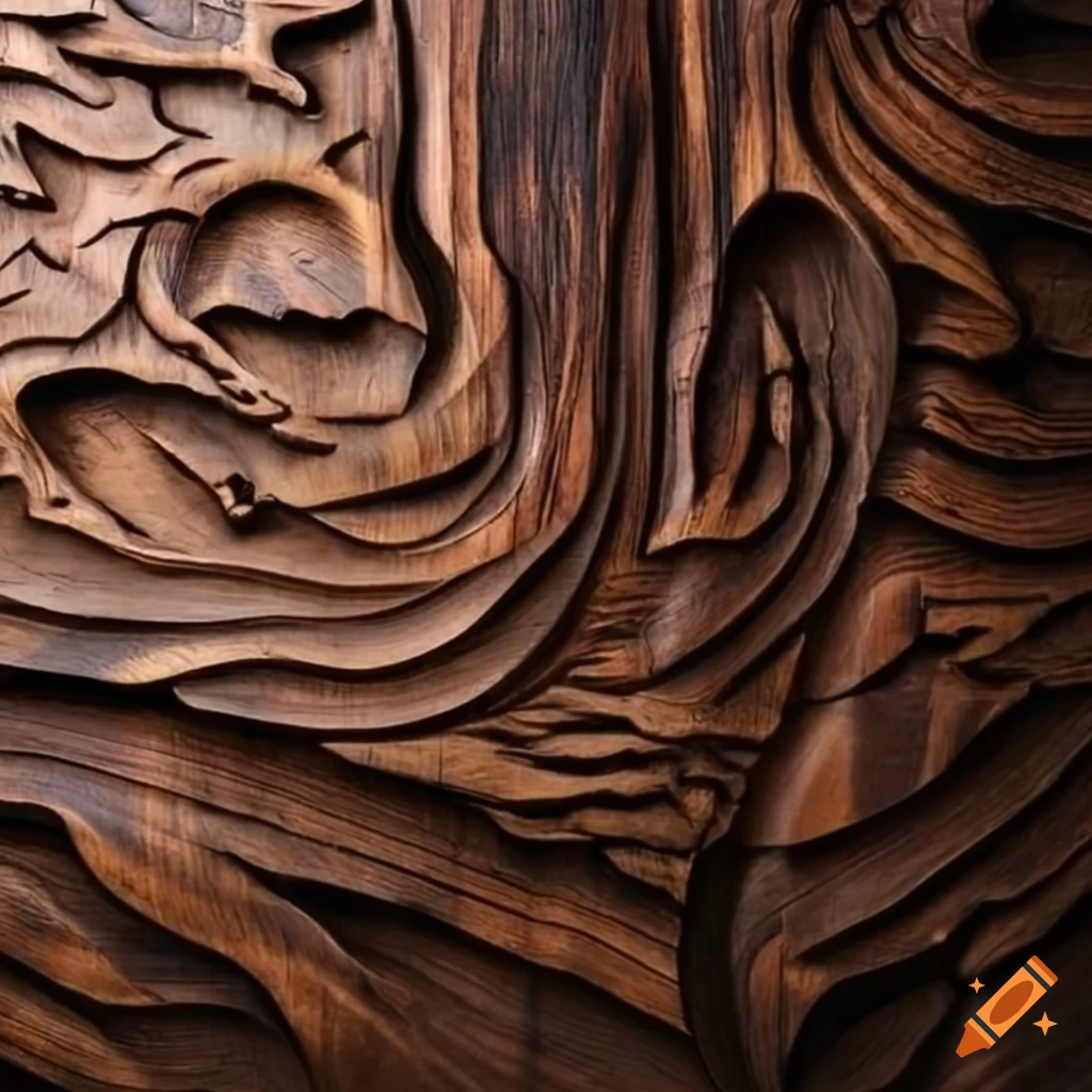 Black walnut wood wall decoration with deep carving and texture on Craiyon