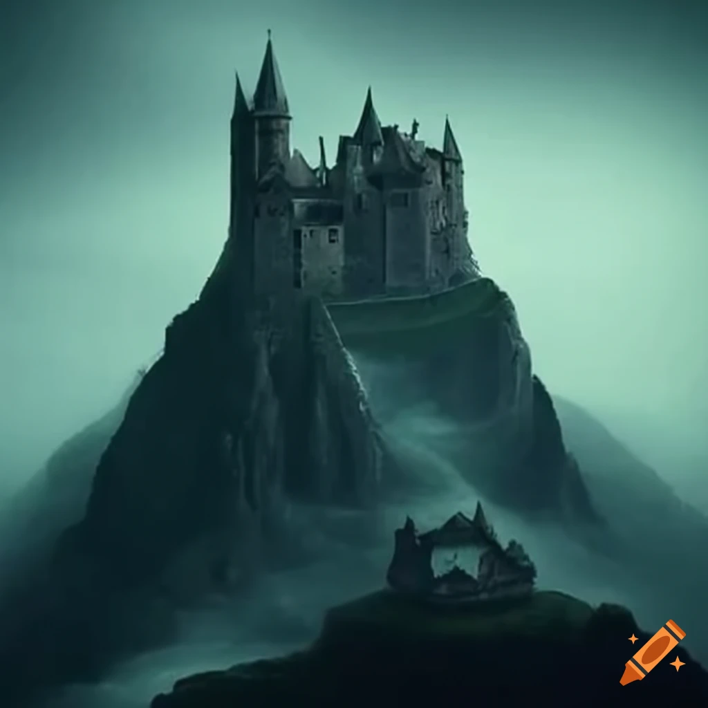 Ominous and mysterious castle on top of a mountain on Craiyon