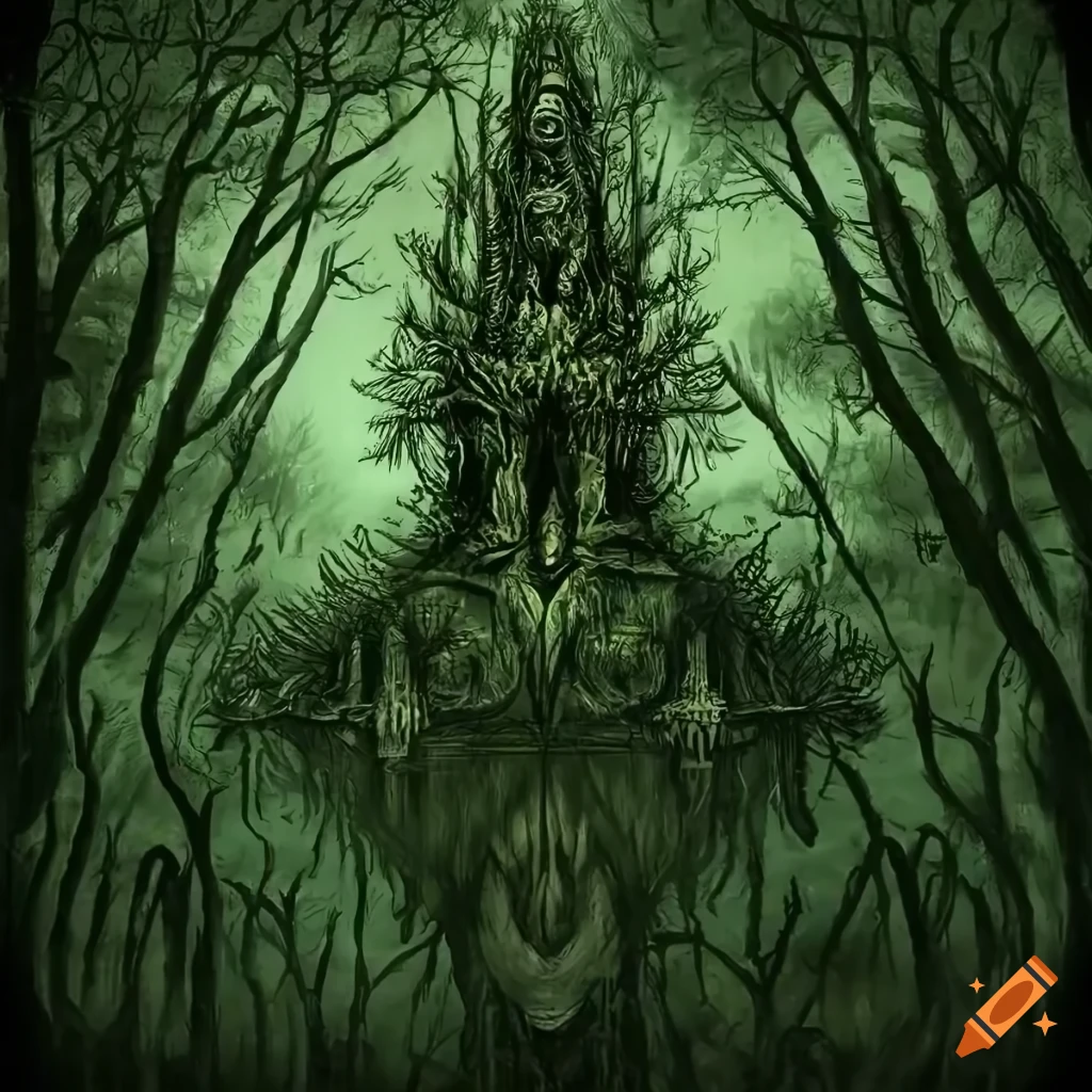 Intricately detailed heavy metal album cover with dark spirits in a ...