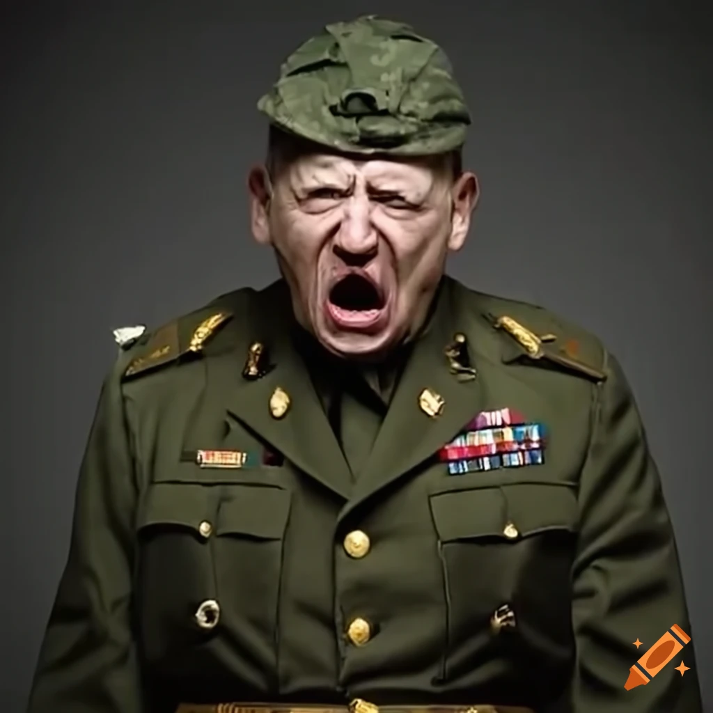 Army csm in uniform yelling in front of soldiers on Craiyon