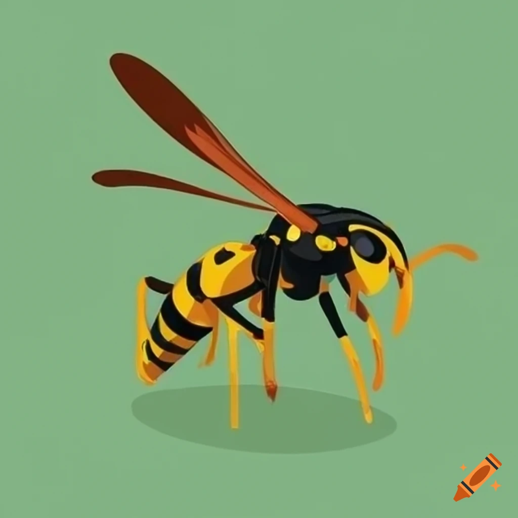 Flat style illustration of a wasp on Craiyon