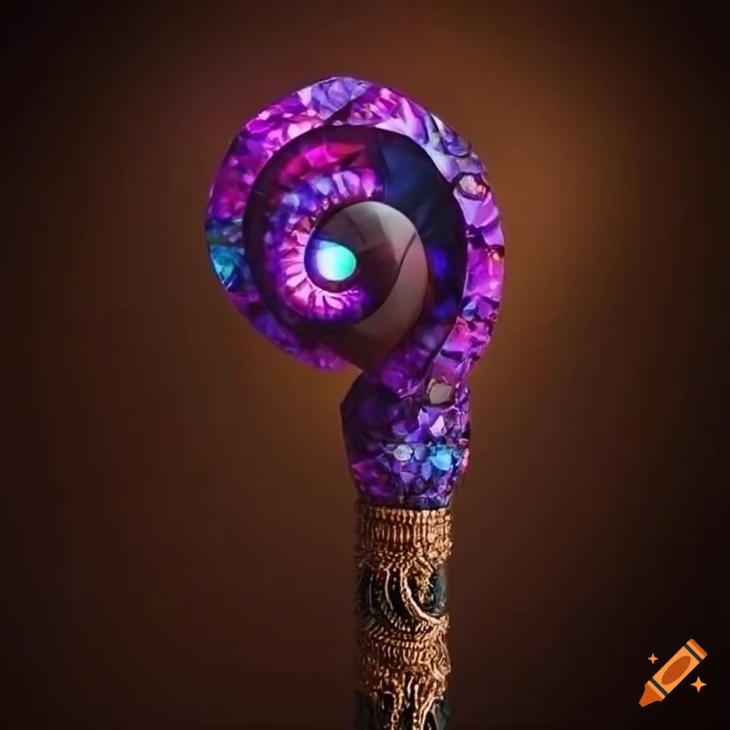 Enchanting magic staff with intricate patterns and gemstones on Craiyon