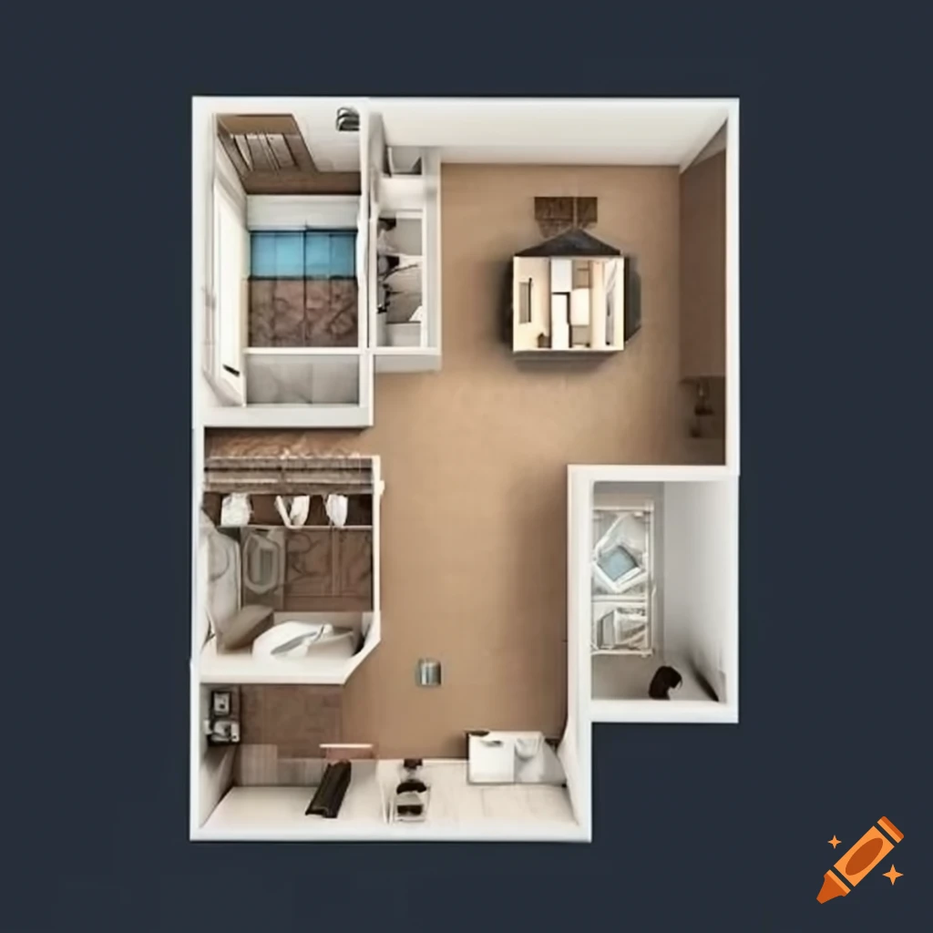 2D floor plan of a 7x8 meters room on Craiyon