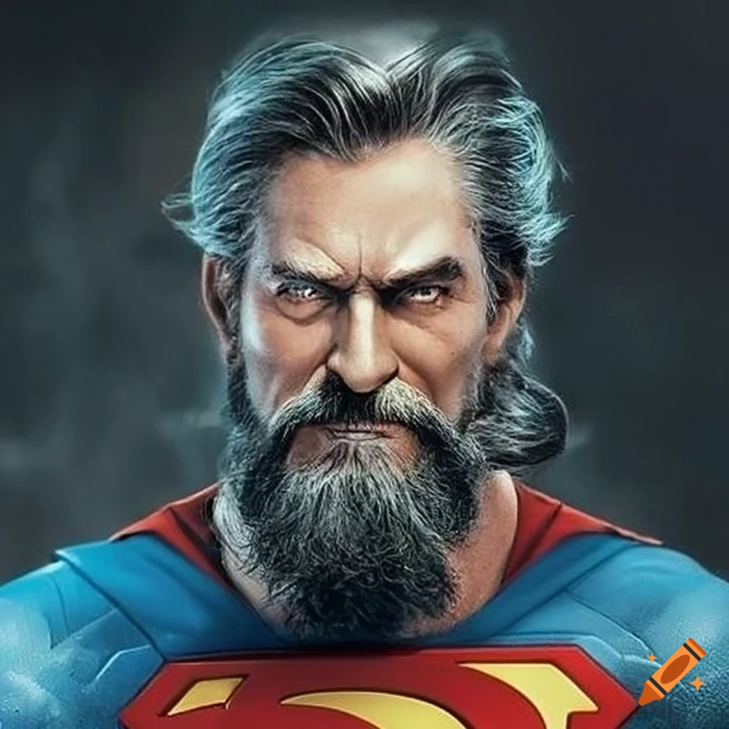 Elderly Superman with a long white beard and intricate details on Craiyon