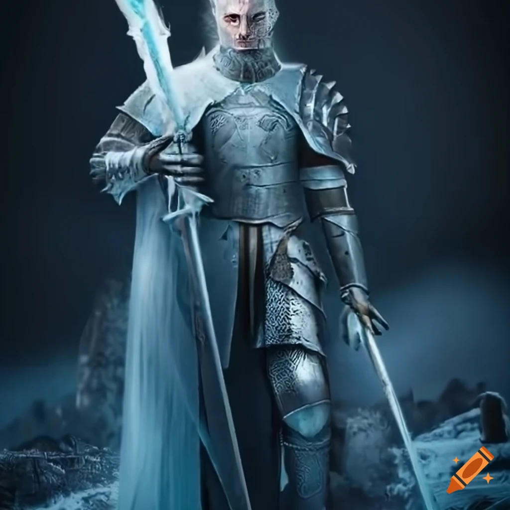 Epic knight with ice sword in a realistic style on Craiyon