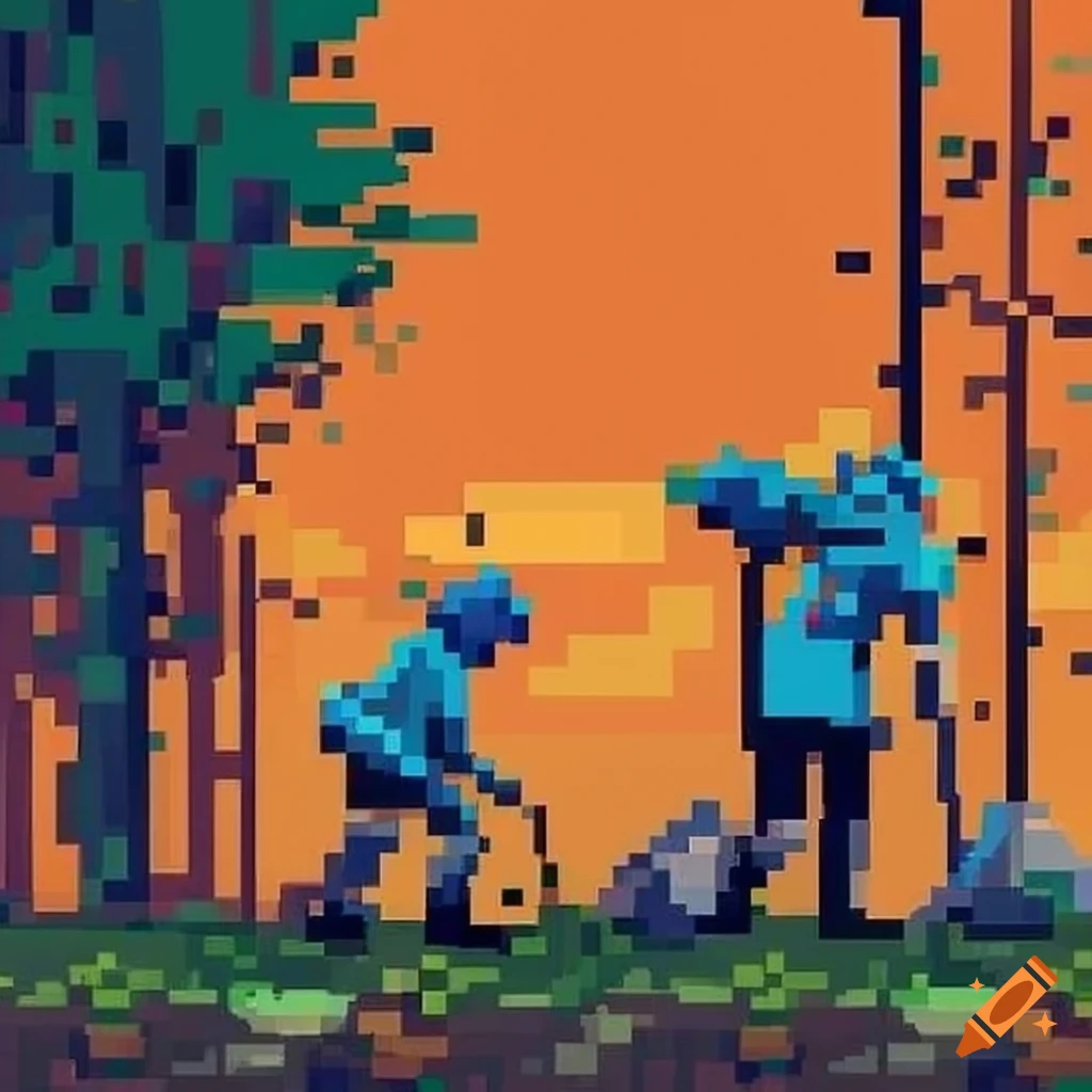 Pixel art of volunteers cleaning city streets to prevent deforestation ...
