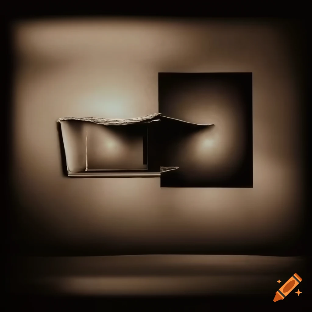 Retro 1950s surrealist art with rooms, windows, and strange forms on ...