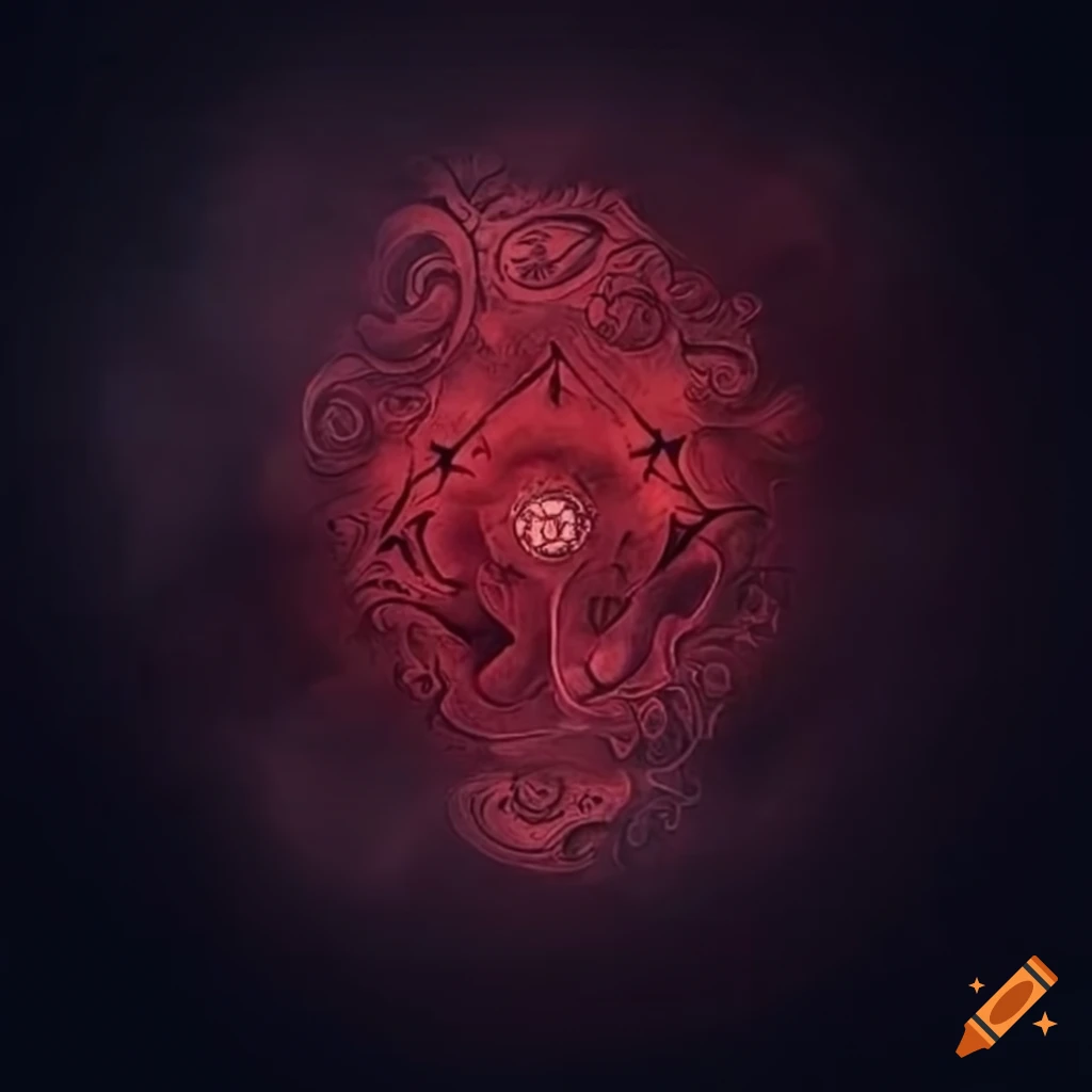 Mystical tattoo in ancient runes surrounded by red mist on Craiyon