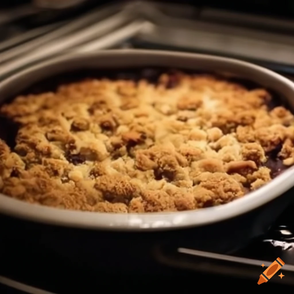 Apple crumble baking in the oven on Craiyon