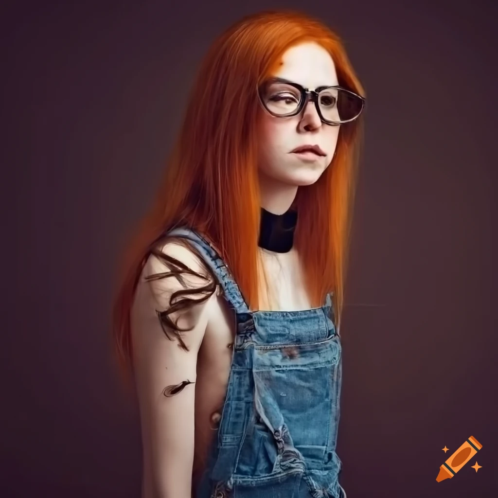 Red Haired Girl With Twintails Glasses And Freckles In Unique Outfit