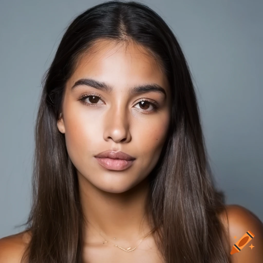 Headshot of a serious young Colombian woman with brown eyes on Craiyon