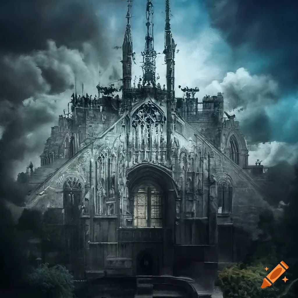 Fantasy world with classical architectural elements inspired by m c ...