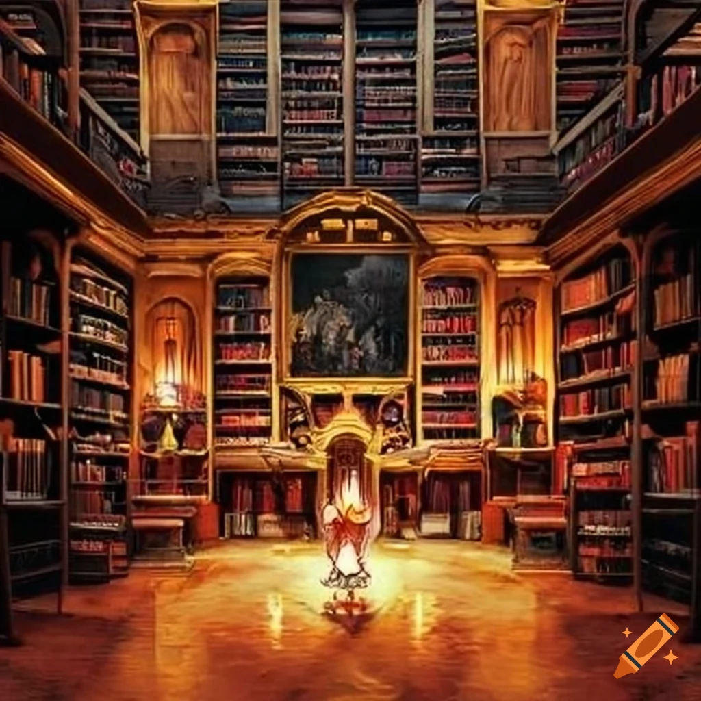 Border art design with library, fire, and death themes on Craiyon