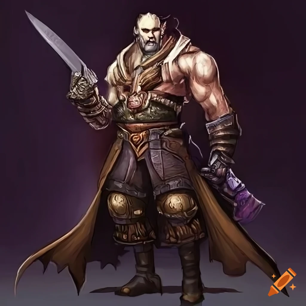 Goliath in formal attire with a gun blade from RPG worlds on Craiyon