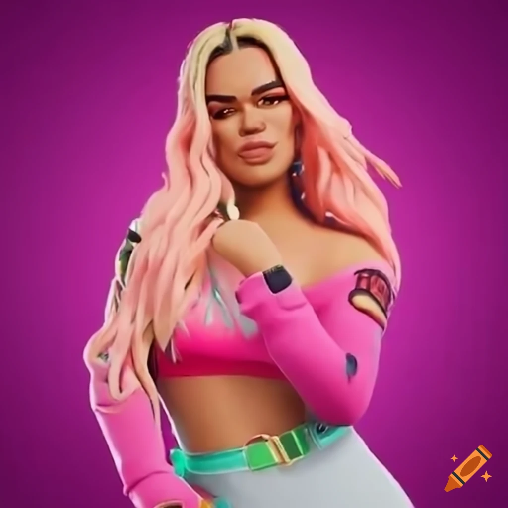 Karol G with blond hair and pink top in Fortnite style on Craiyon