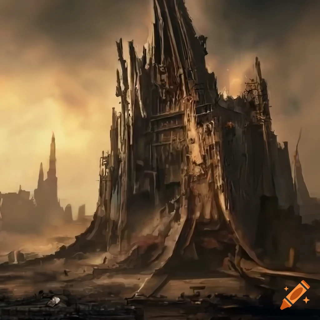 Apocalyptic destroyed landmark in a futuristic fantasy world with ...