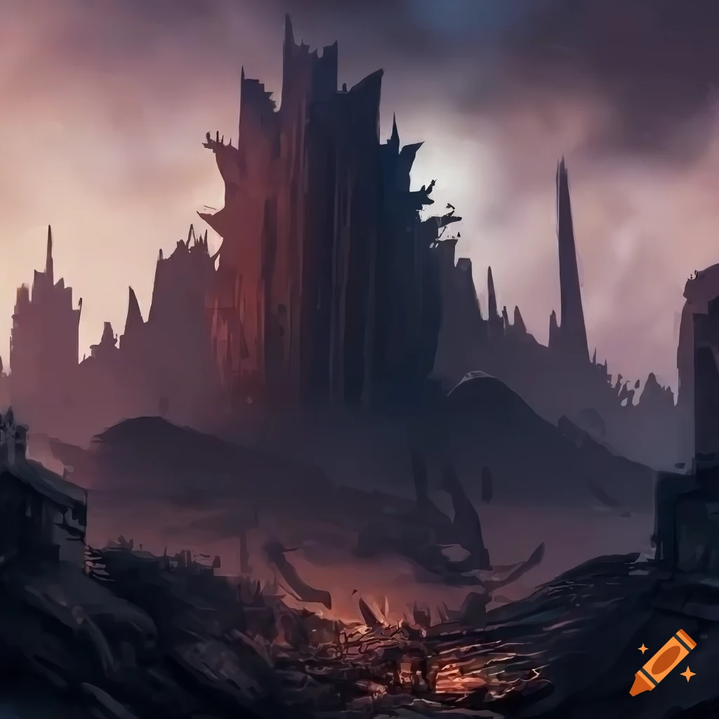 Apocalyptic destroyed landmark with futuristic warriors in a gargantuan ...