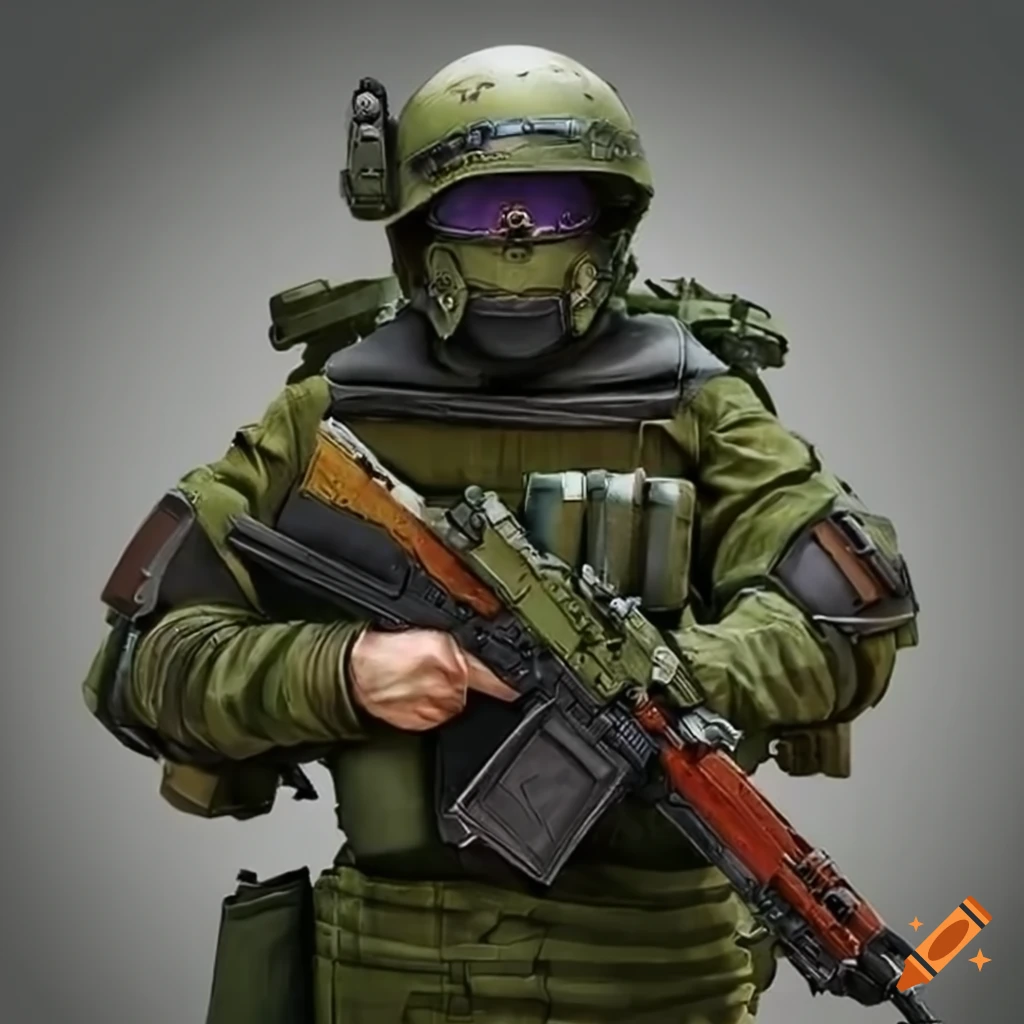 Dieselpunk Russian soldier in modern tactical gear on Craiyon