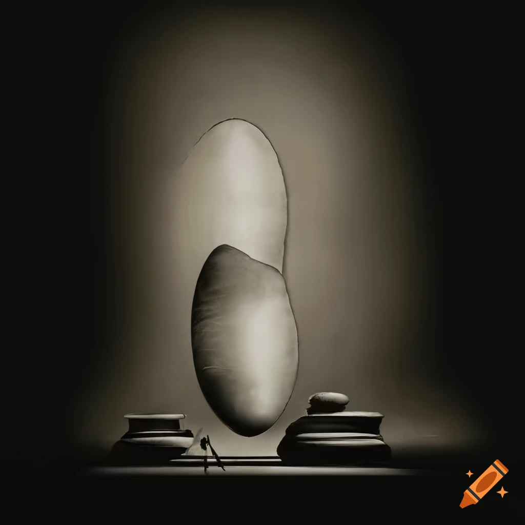 Retro 1950 black and white surrealist art with strange forms in the sky ...