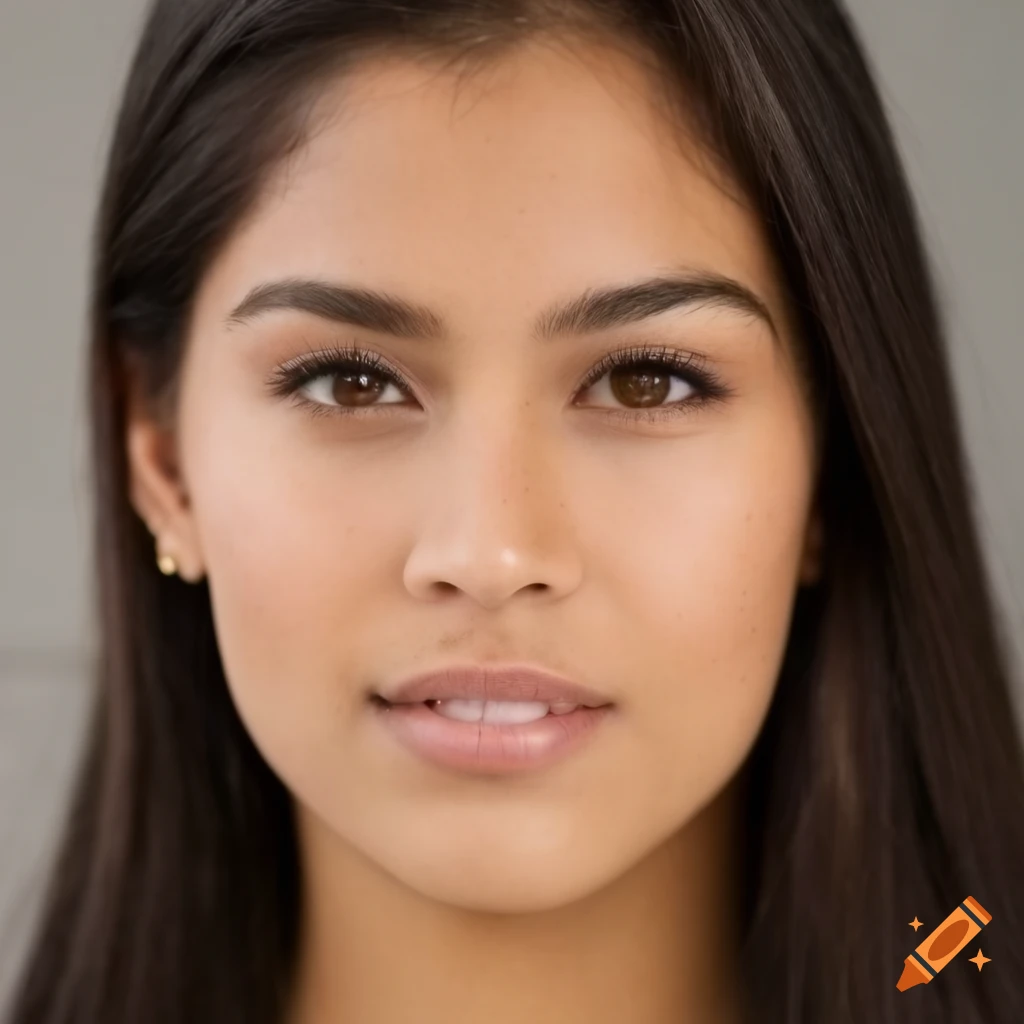 Headshot of a beautiful Colombian woman with brown eyes and natural ...