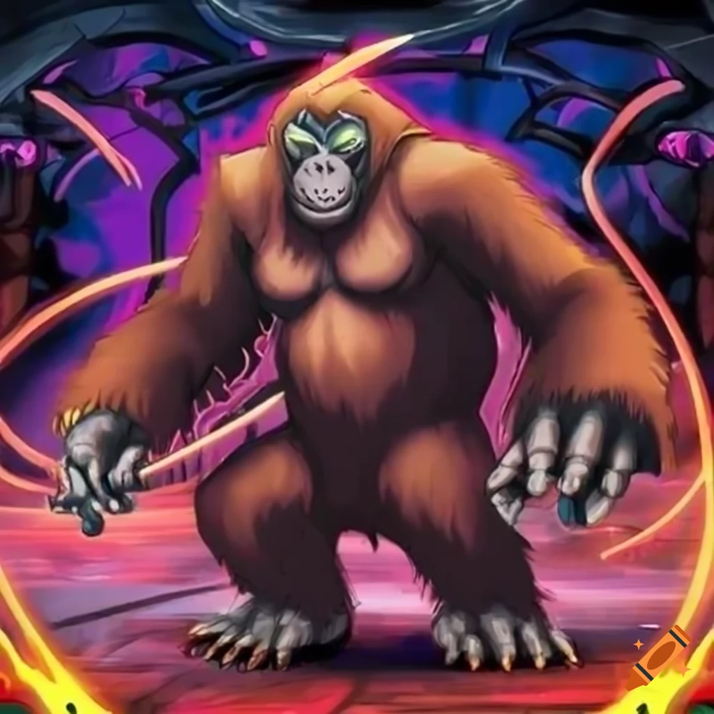 Orangutan warrior Yu-Gi-Oh card art on Craiyon