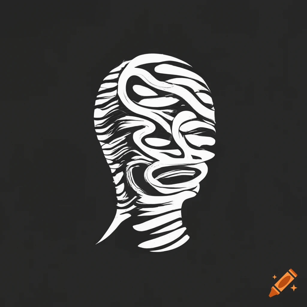 Monotone shapes forming a head in a logo design on Craiyon