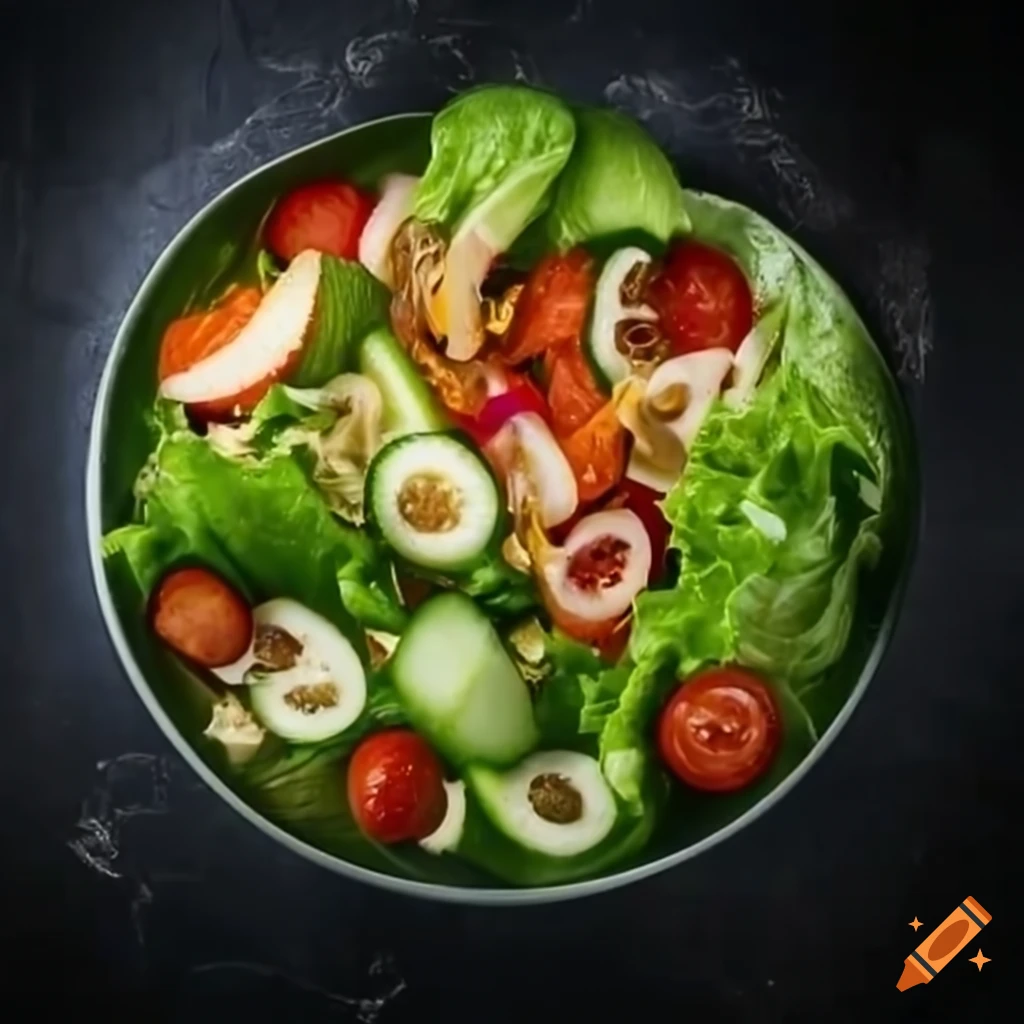 Close-up of a beautifully arranged salad on Craiyon