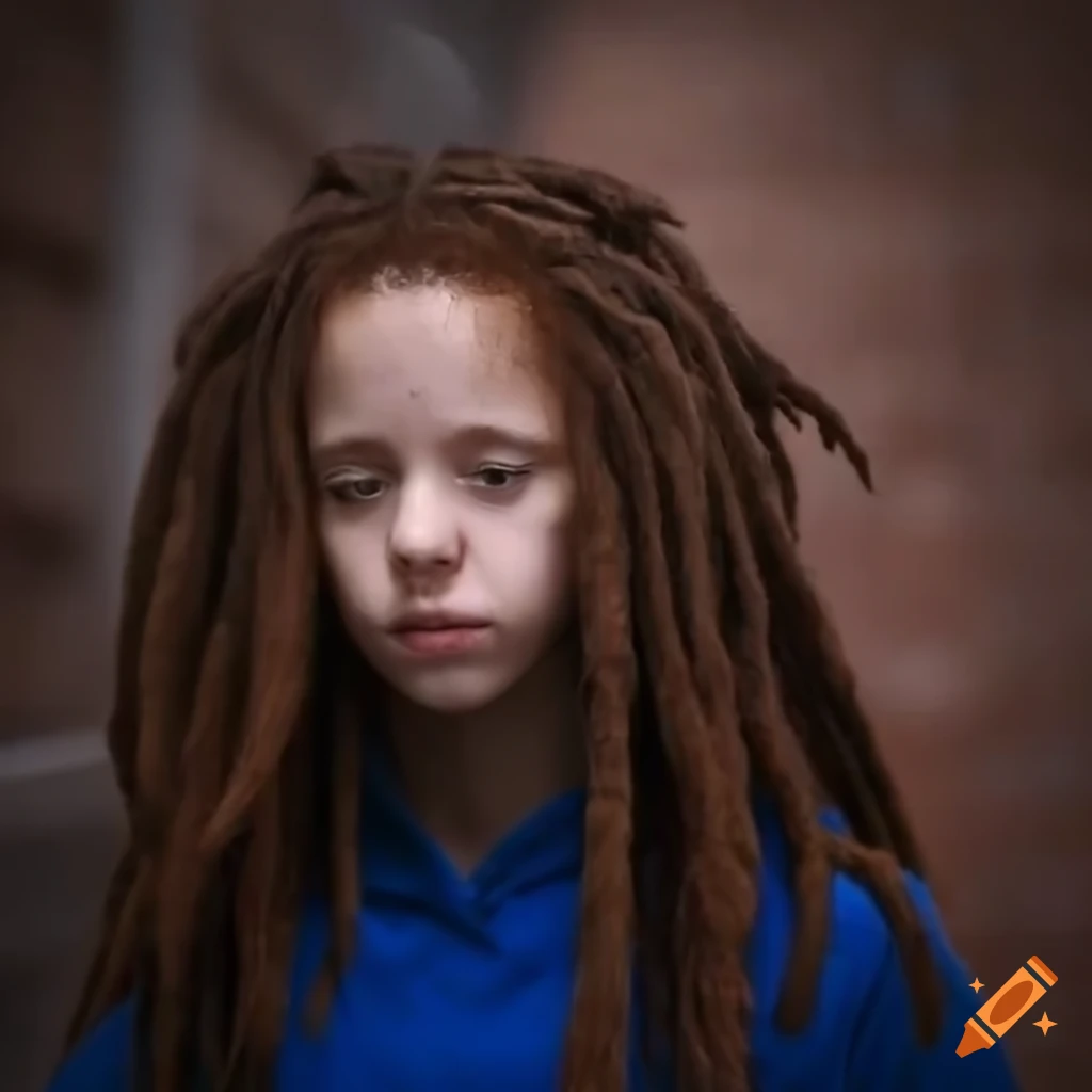 Young college student with bobbed dreadlocks and expressive brown eyes ...