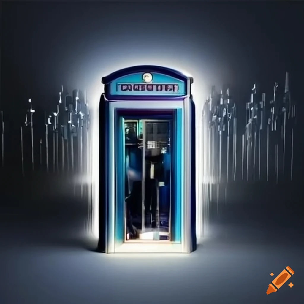 Futuristic telephone booth with other-worldly portal entrance on Craiyon