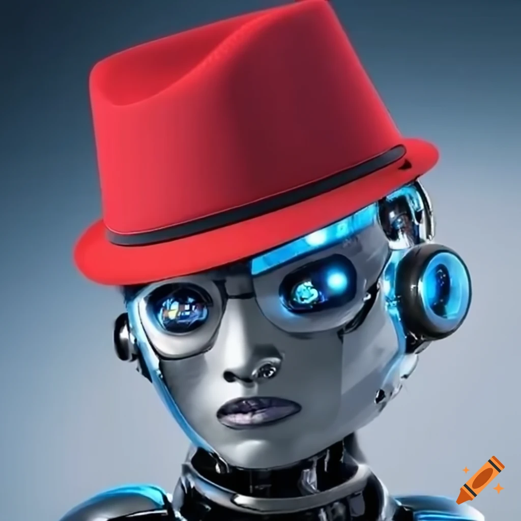 Ai robot wearing a red fedora hat on Craiyon