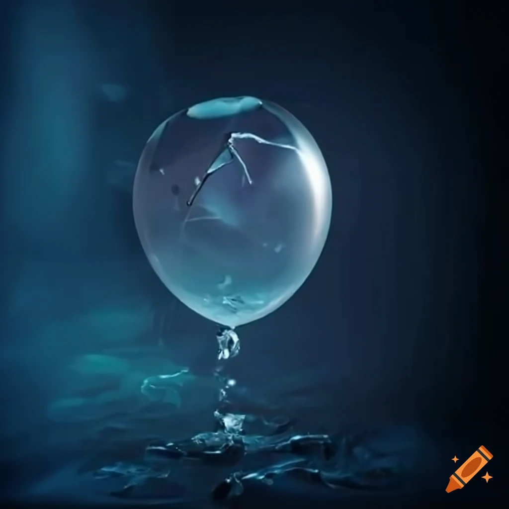 Sentient water balloon amidst broken glass on Craiyon