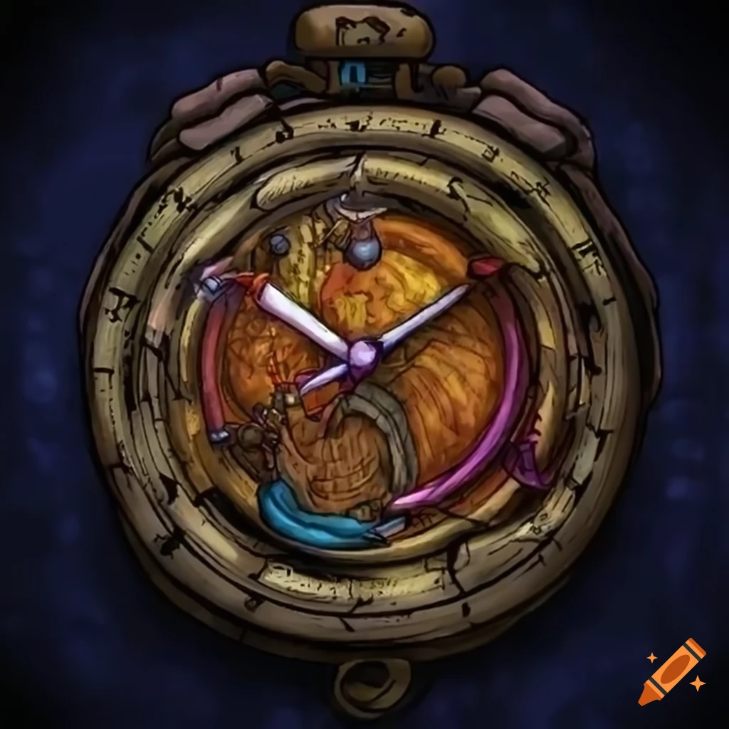 Dnd chrono-clock pocketwatch with runes and cogs design on Craiyon