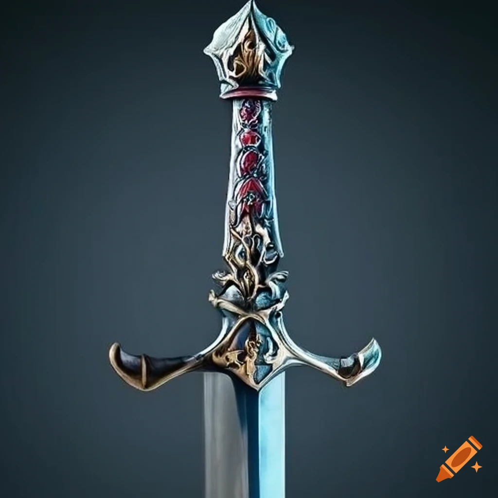 Ornate detailed handle of a magical longsword on Craiyon