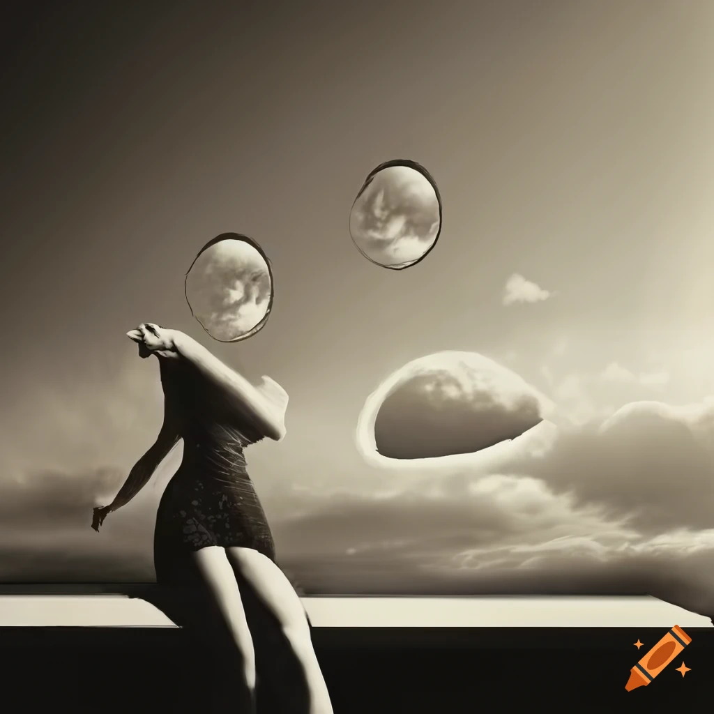 Retro 1950s surrealist art with rooms, windows, and strange forms in ...