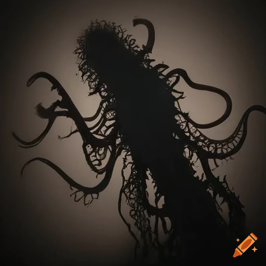 Creepy shadow monster with tentacles in dark fantasy setting on Craiyon