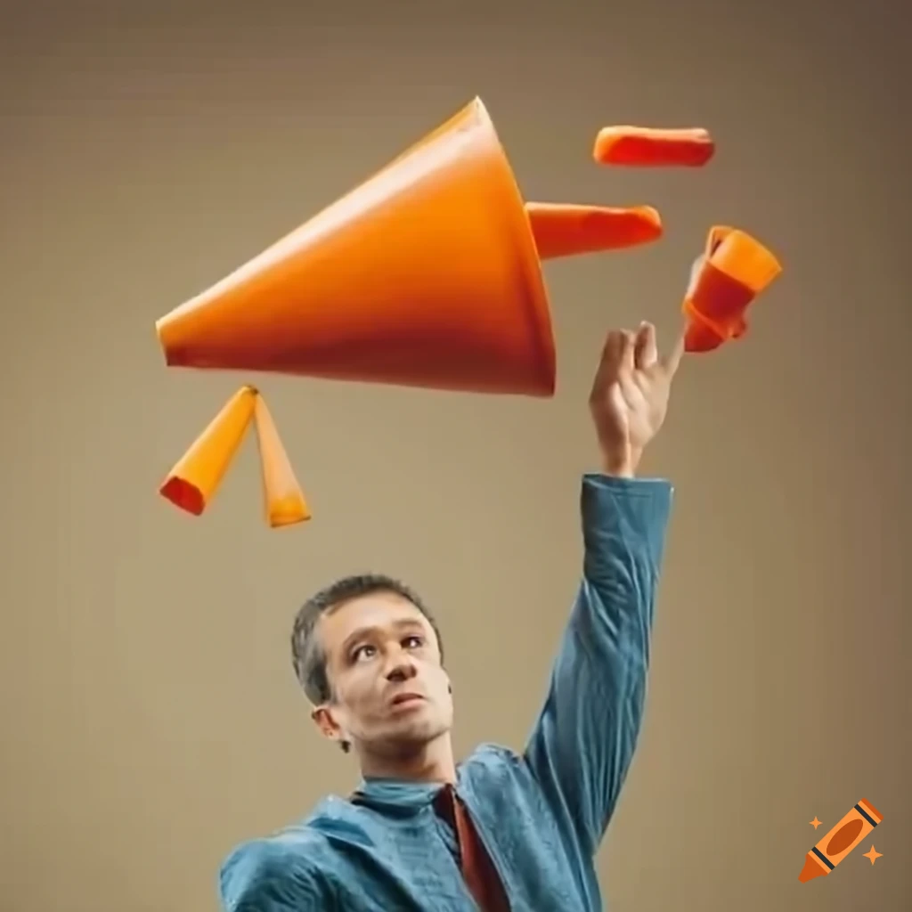 Man tossing orange construction cones on Craiyon