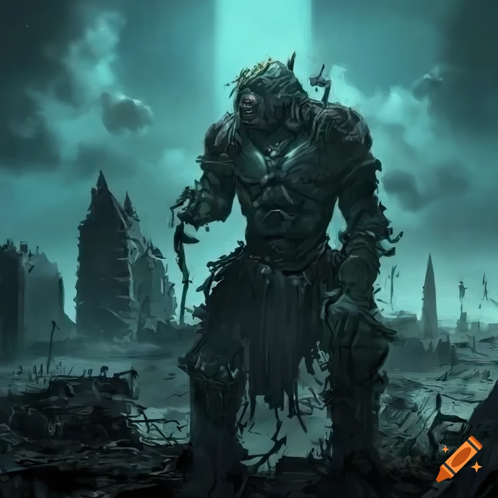 Apocalyptic destroyed landmark with futuristic warriors in a fantasy ...