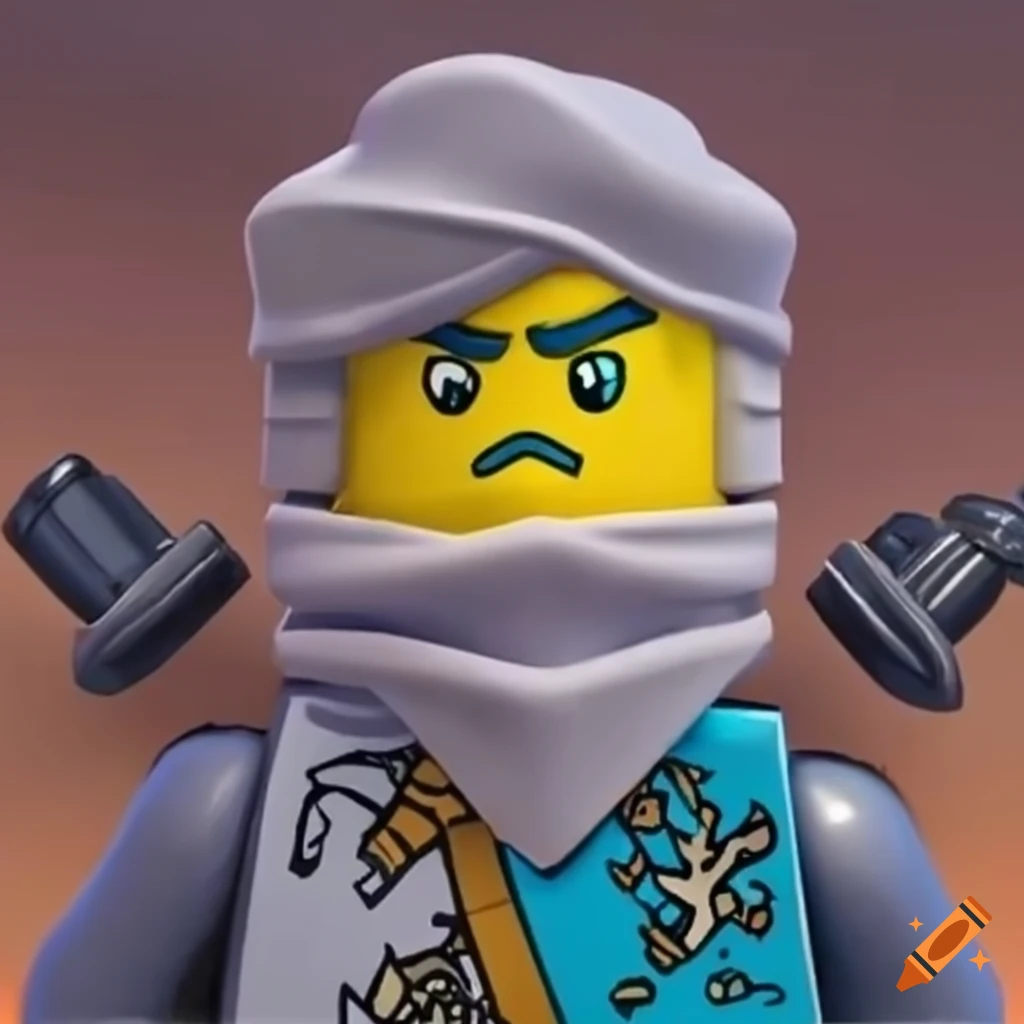 Illustration of ninjago's zane character with a rock eyebrow on Craiyon
