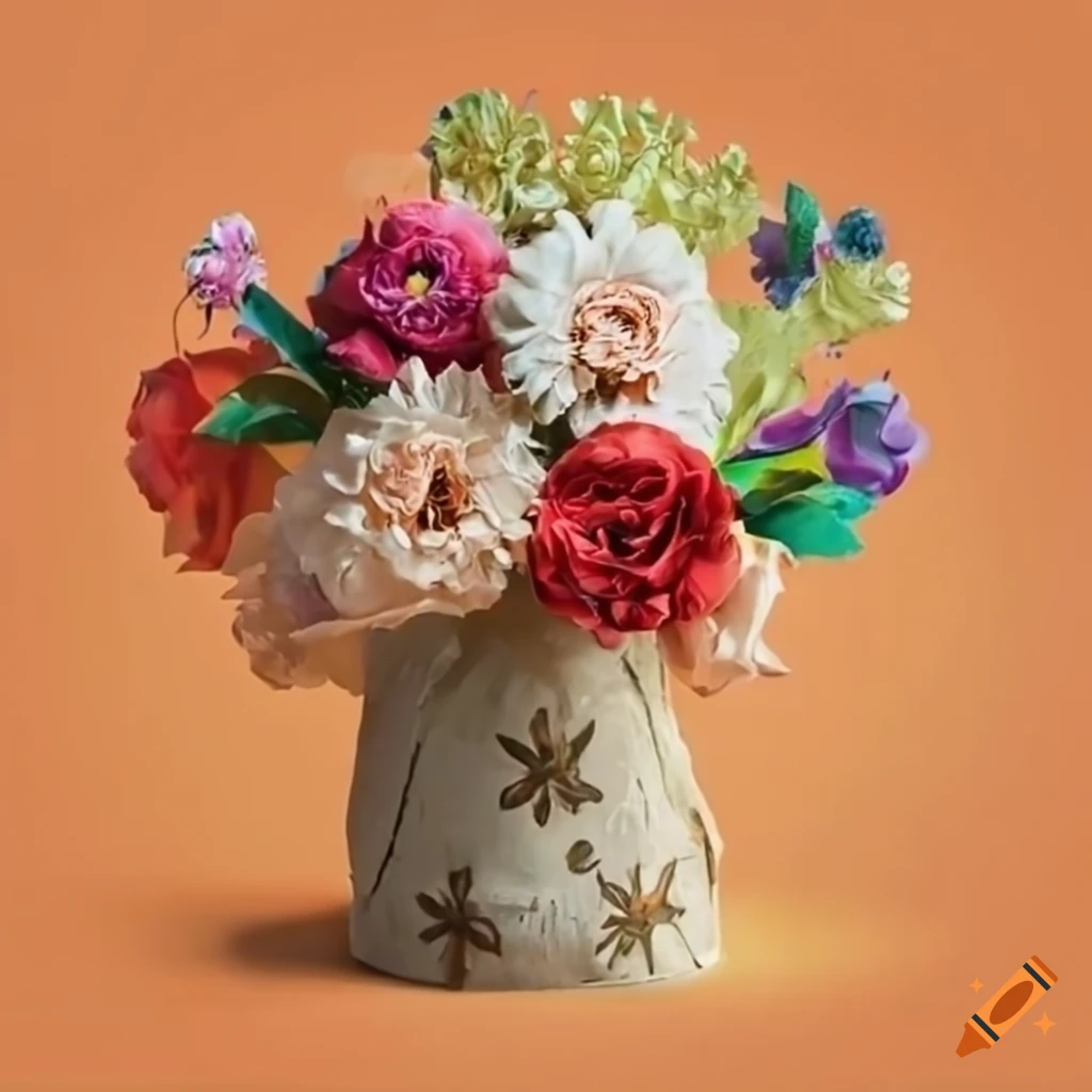 Bouquet of paper mache flowers with high texture on Craiyon