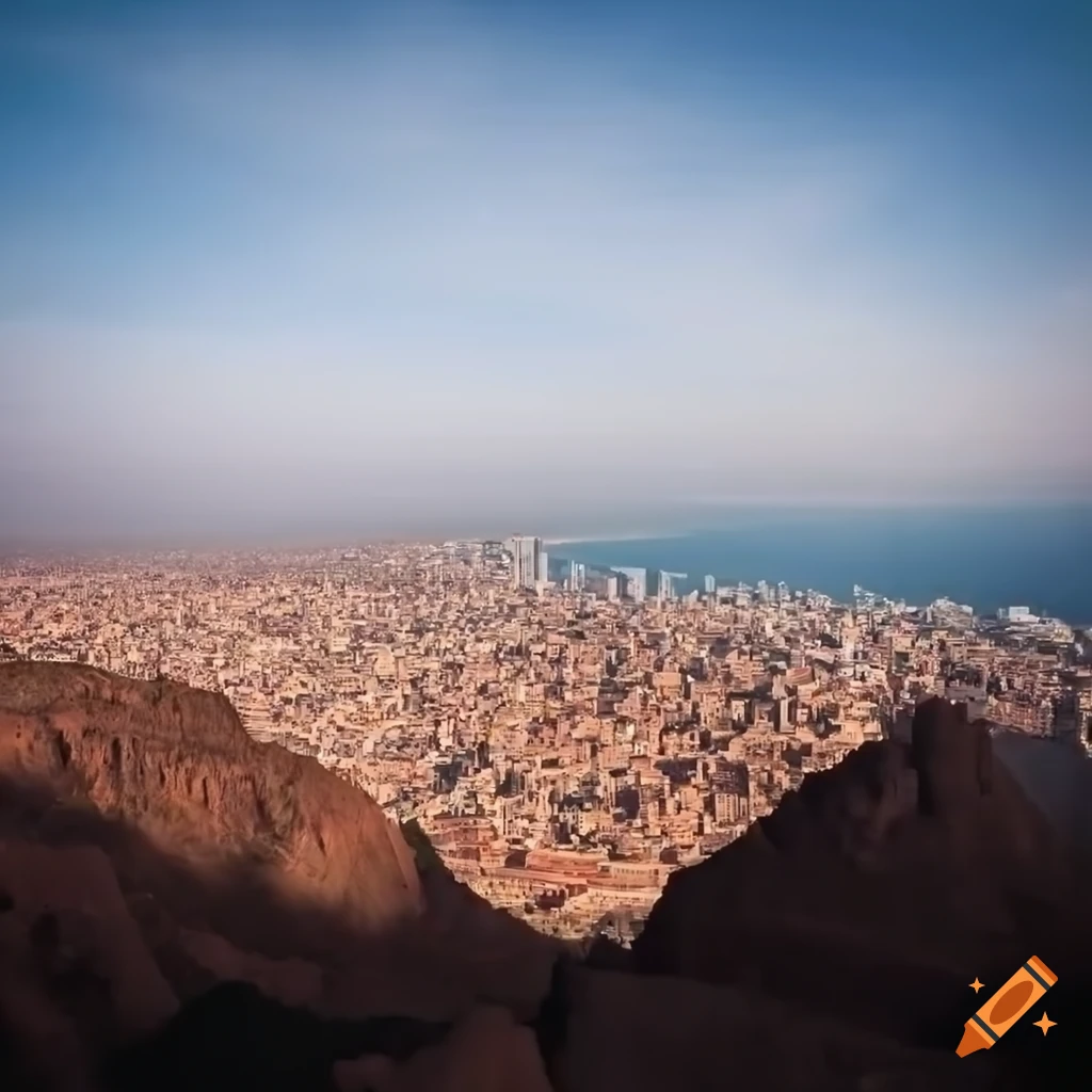 Stunning aerial view of a mountain city overlooking the Mediterranean ...