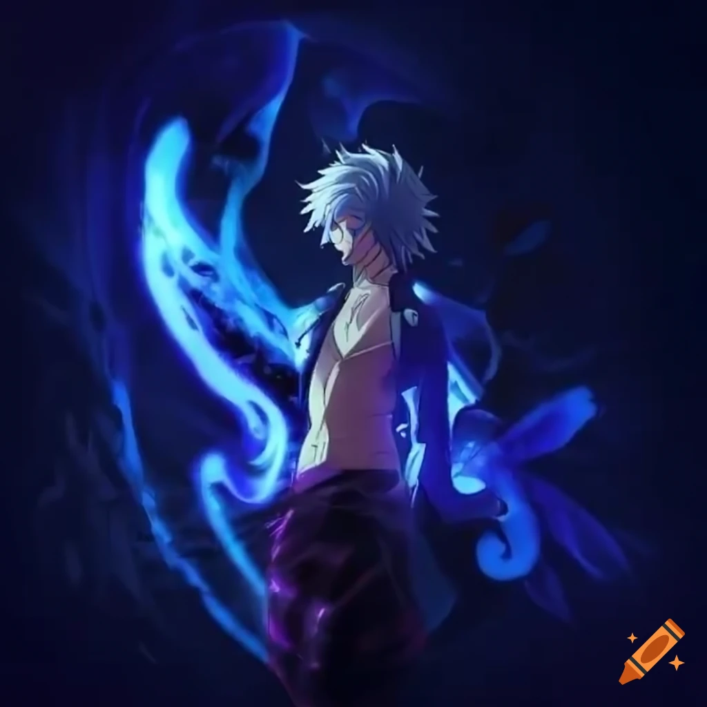 Anime character posing amidst swirling shadows with an aurora symbol on ...