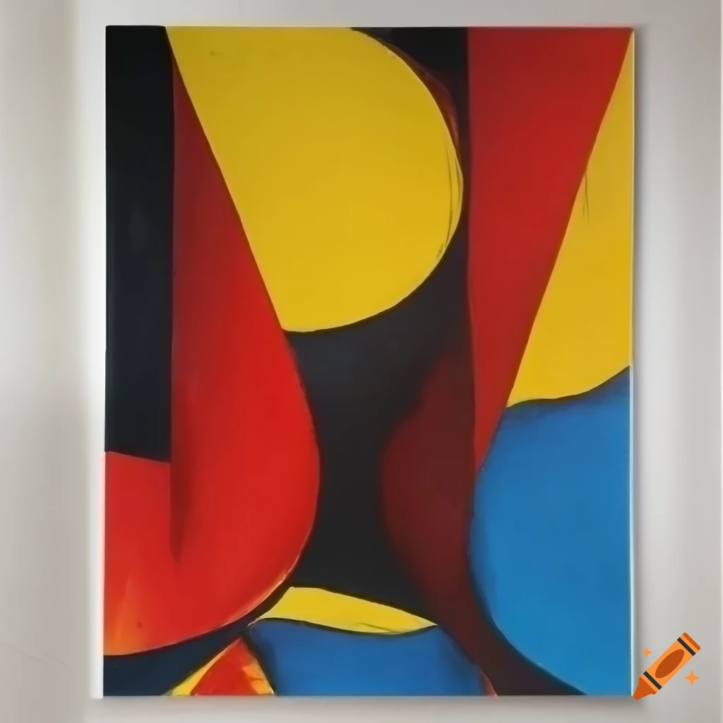 Painting of ara parrots in red, yellow, blue, and fine black lines on ...