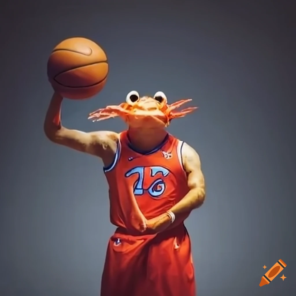 Shrimp in NBA jersey playing basketball on Craiyon