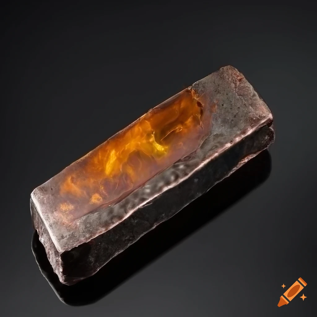 Iron bar made of amber gem stones and copper metal-plating on a ...