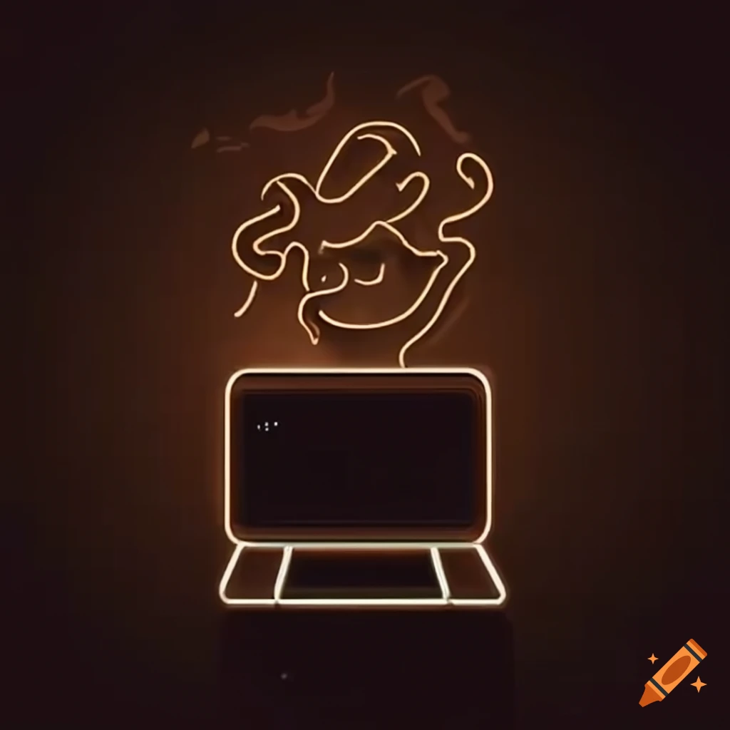 Programmer's computer with slow neon animation logo on Craiyon