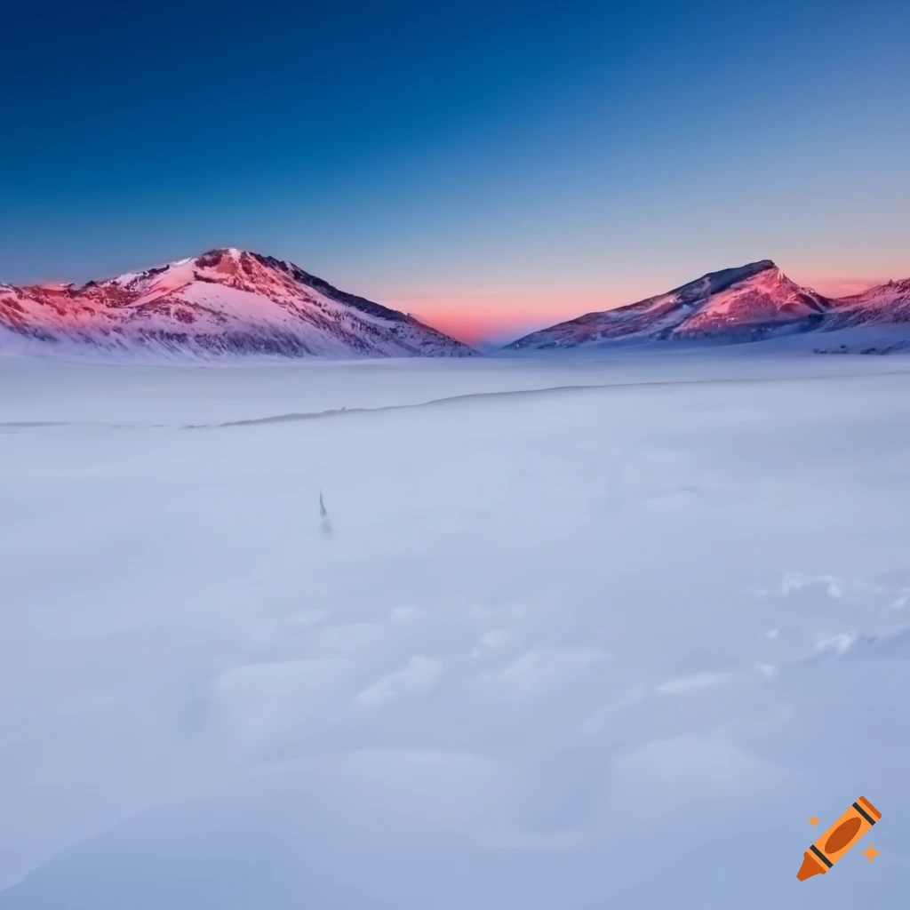 Snowy plains with distant mountains in a serene landscape on Craiyon