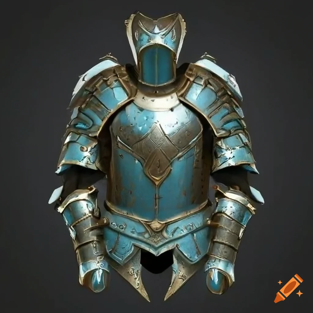 Adorned magic heavy body armor in a close-up front view on Craiyon