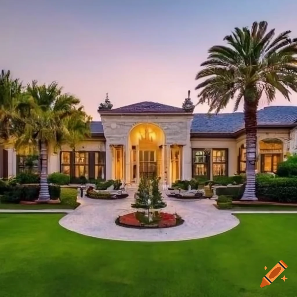 Luxurious mega-mansion with beautiful greenery in california on Craiyon