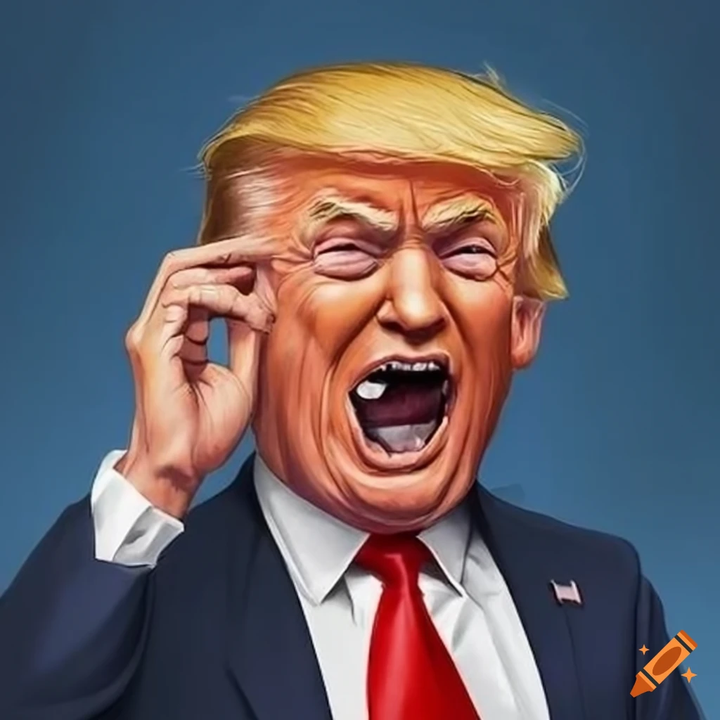 Satirical artwork of a public figure with exaggerated features on Craiyon